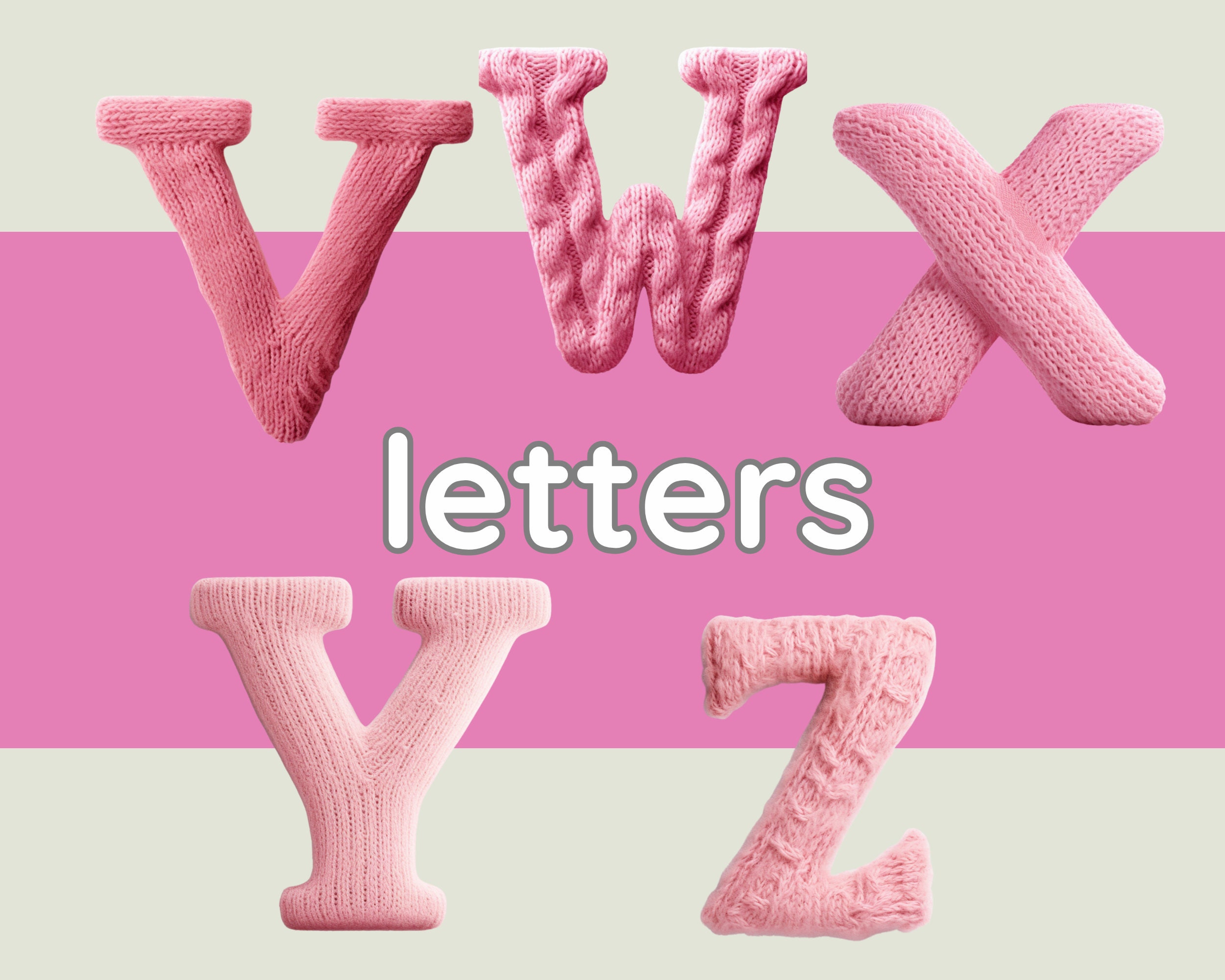 Alphabet A to Z Clipart Knitted Pink Uppercase Letters and Numbers 0 to ...