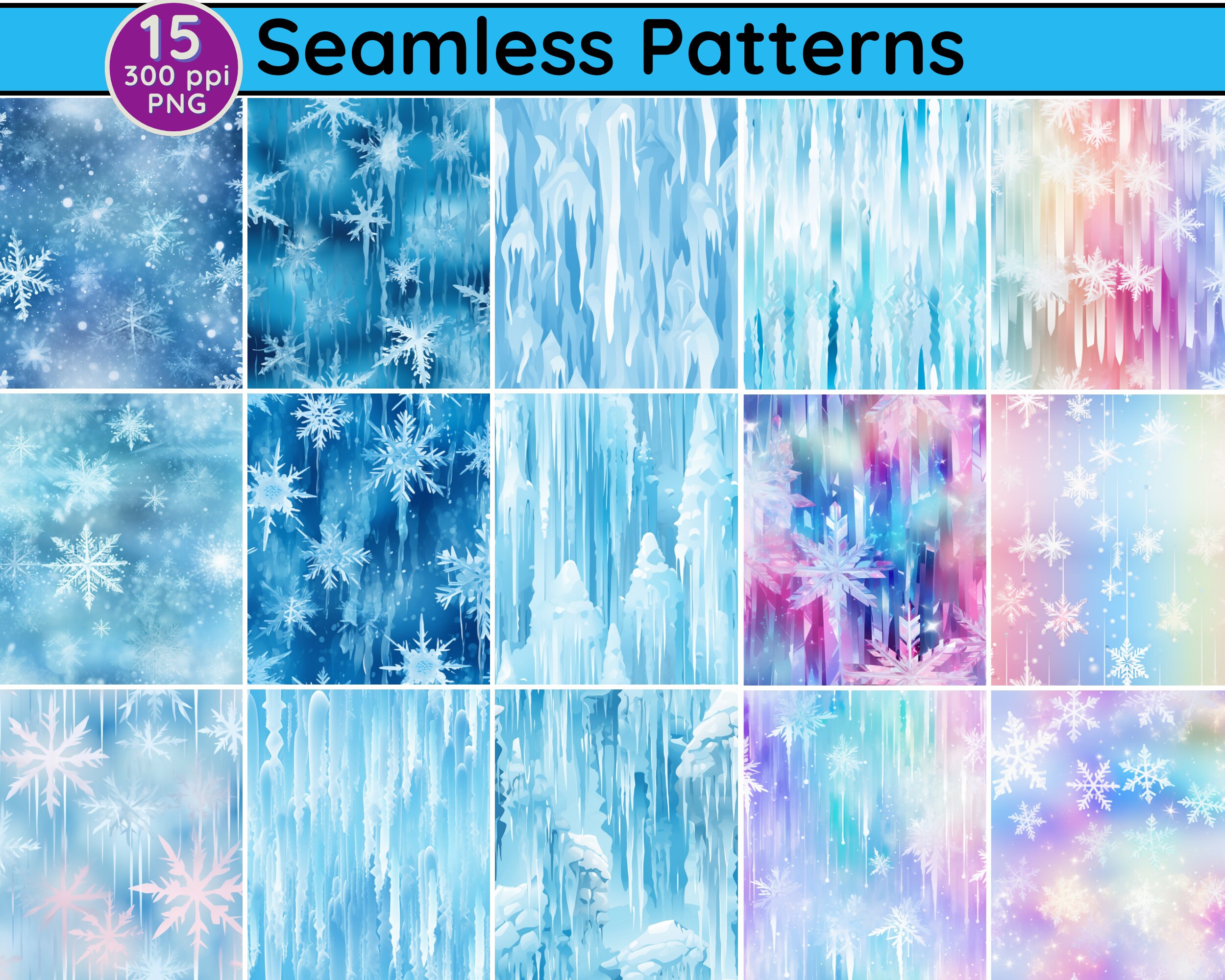 Seamless PNG Frozen Icicles Winter Ice Snowflake Digital Patterns ...