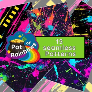 Neon Paint Splatter Seamless Patterns: Vibrant PNG Backgrounds (digital Download) - Etsy