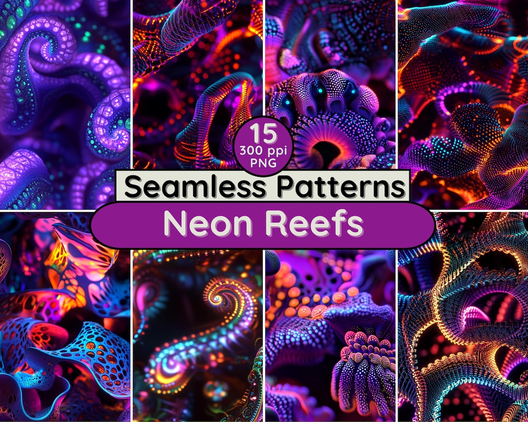 Neon Reef Seamless Pattern: Psychedelic Underwater Art (PNG Digital ...