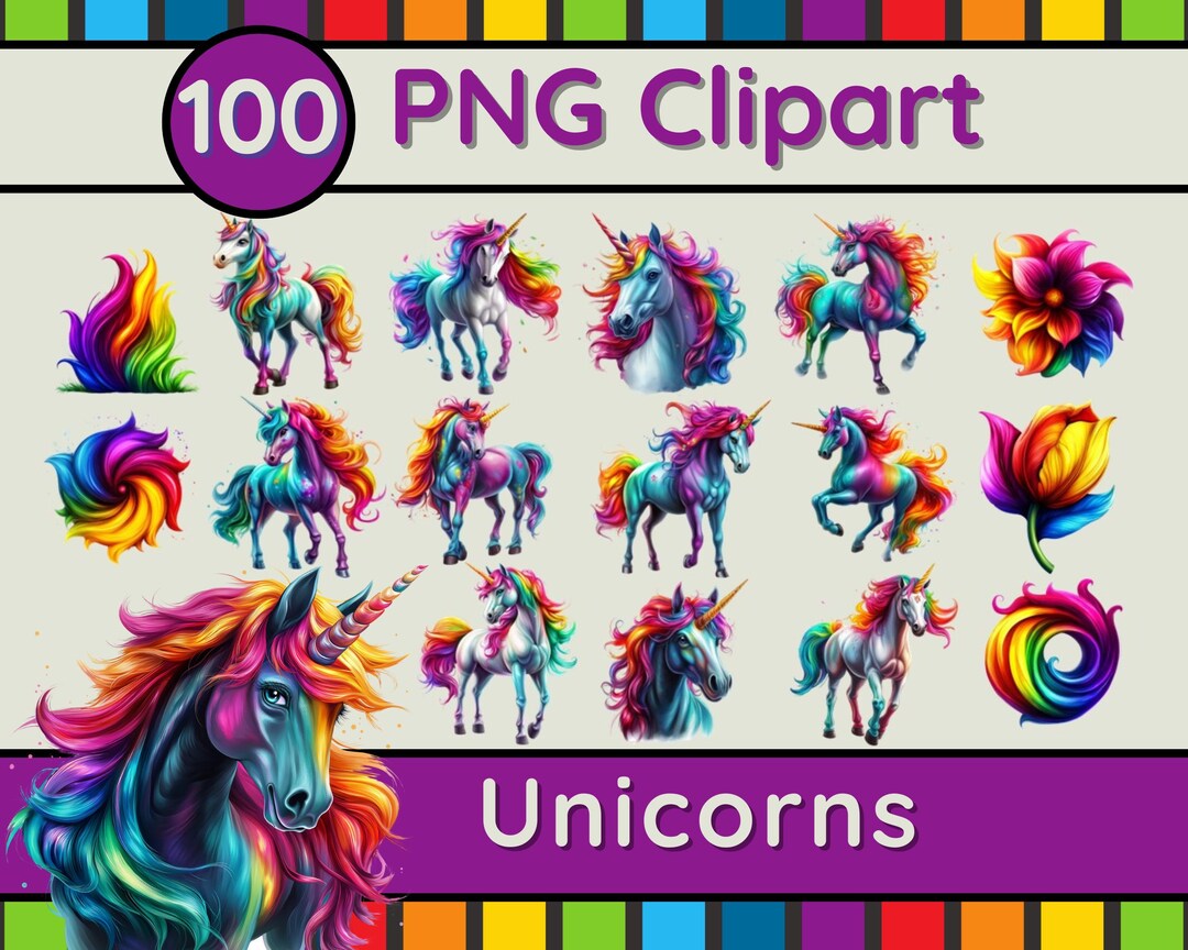 Rainbow Unicorns Clipart: Fantasy Nursery Art (PNG Digital Download) - Etsy