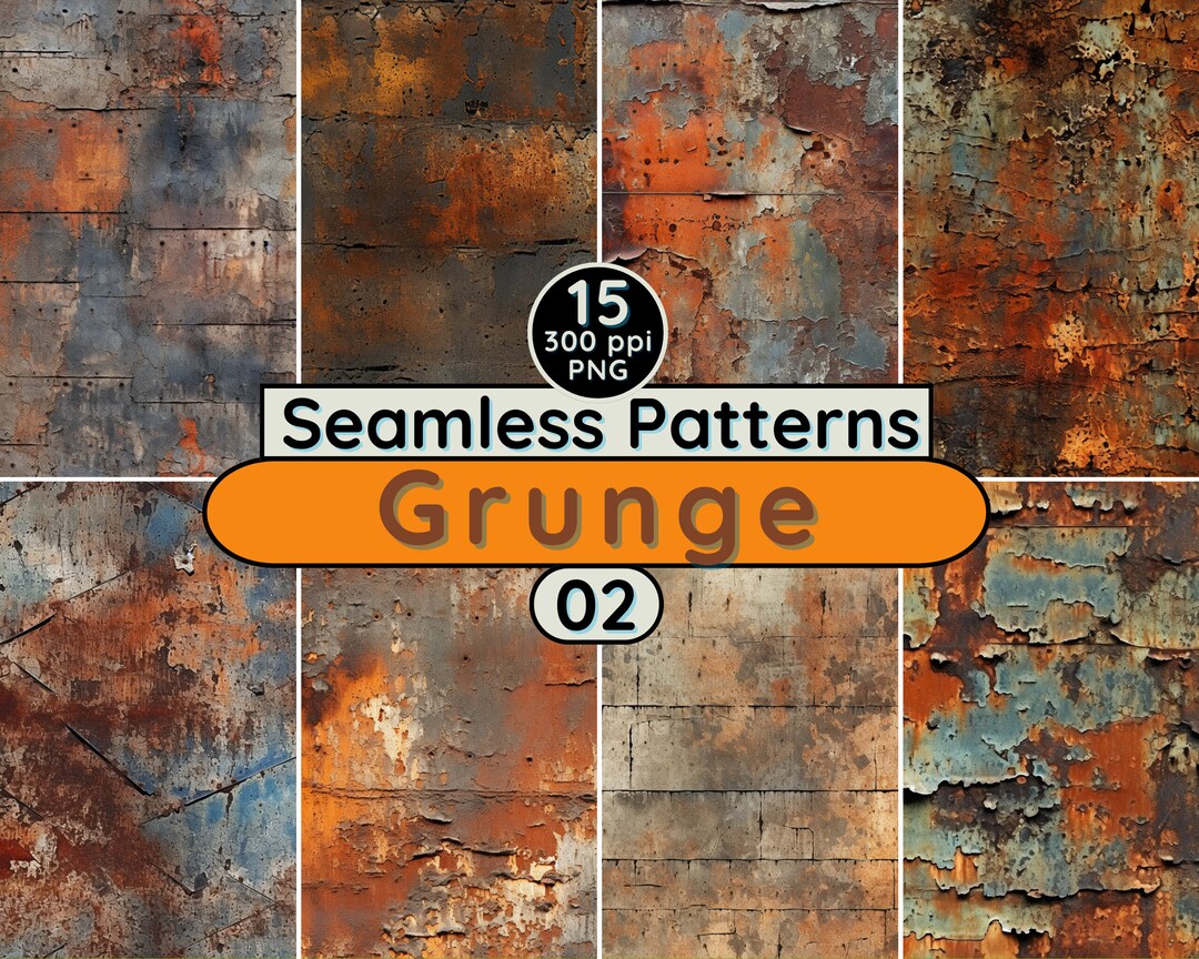 Grunge Rusted Seamless Patterns: Corten Texture, Scrapbook Paper (PNG ...