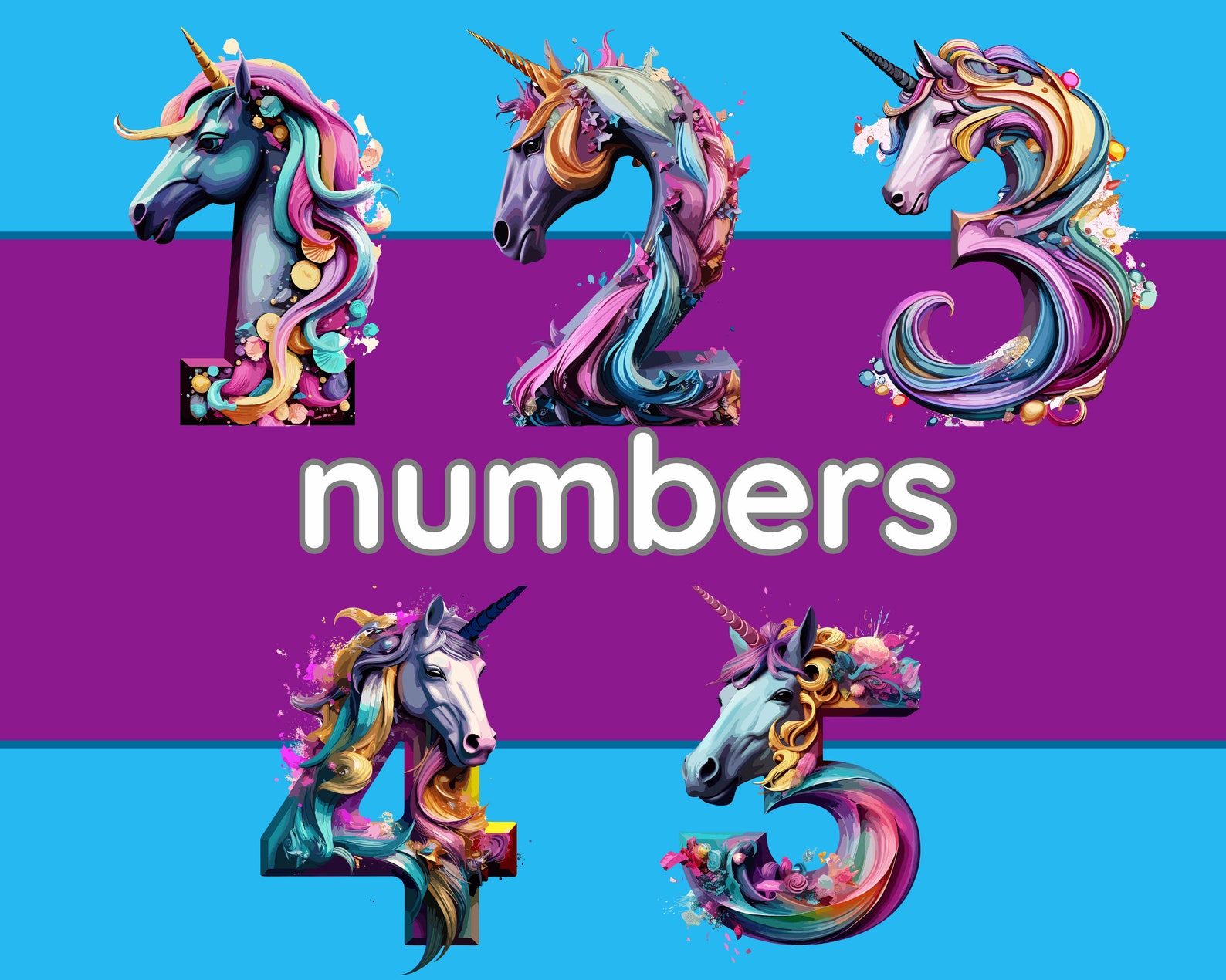 UNICORN Alphabet A to Z Clipart Uppercase Letters and Numbers 0 to 9 ...