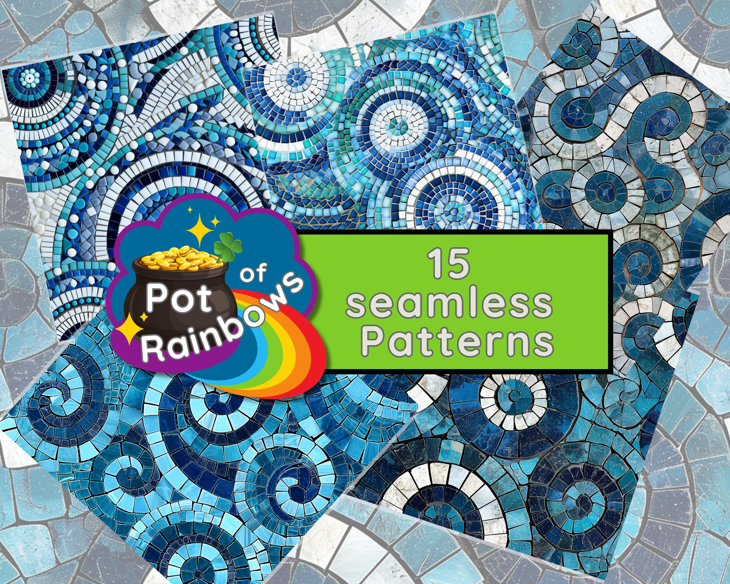 Mosaic Blue Waves Seamless PNG Digital Patterns Background DIY ...