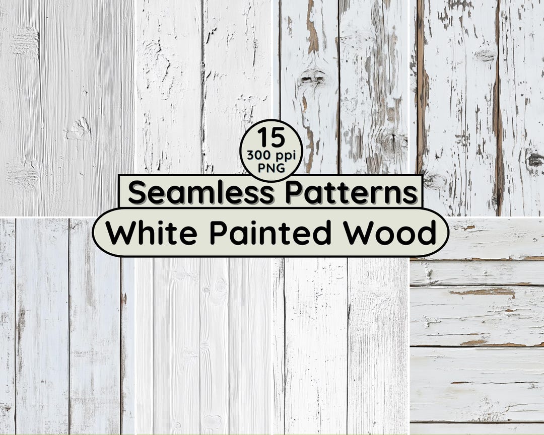 White Painted Wood Seamless Patterns: Farmhouse Digital Textures (PNG ...