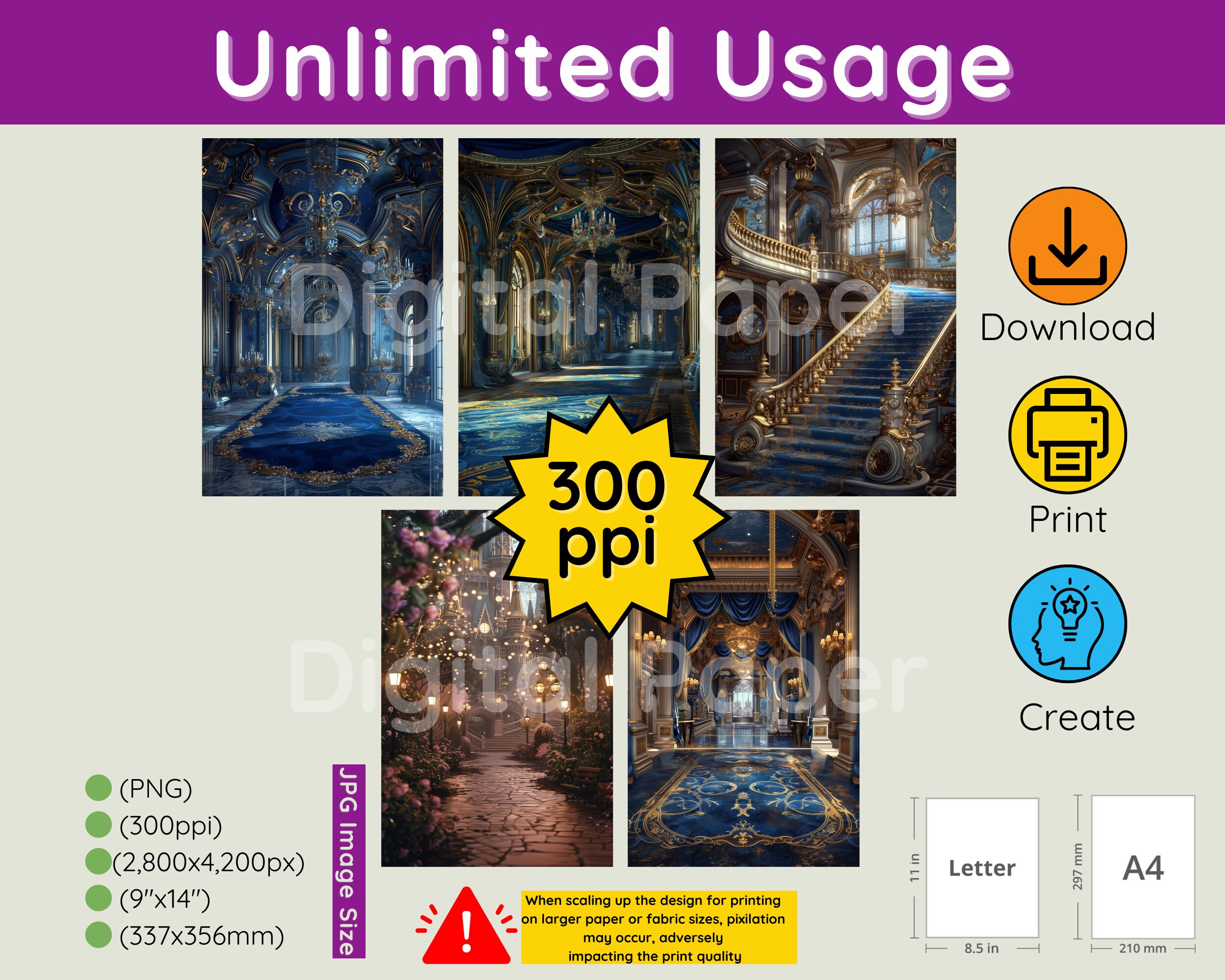 Cinderella Inspired Background Backdrop Digital Paper Fairy Tale ...