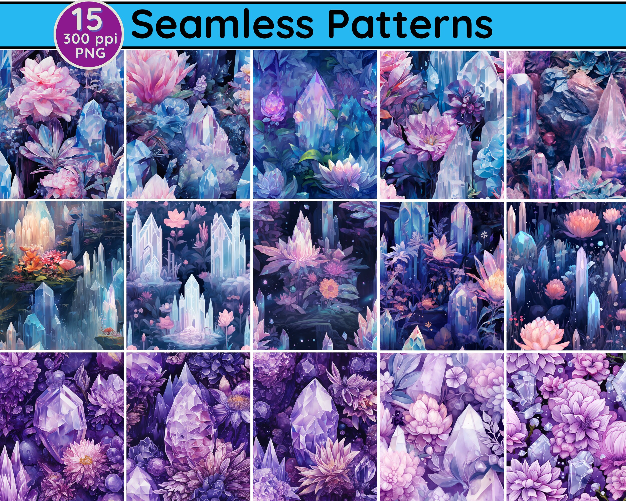 Seamless PNG Digital Patterns Fantasy Purple Crystals Background ...