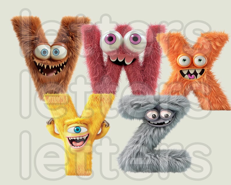 A to Z Clipart Font Cute Monsters Typography Uppercase Letters PNG ...