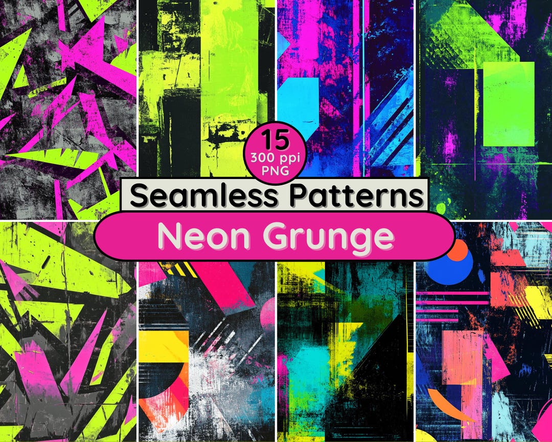 Neon Grunge Seamless Patterns: Abstract Urban Textures (PNG Digital ...