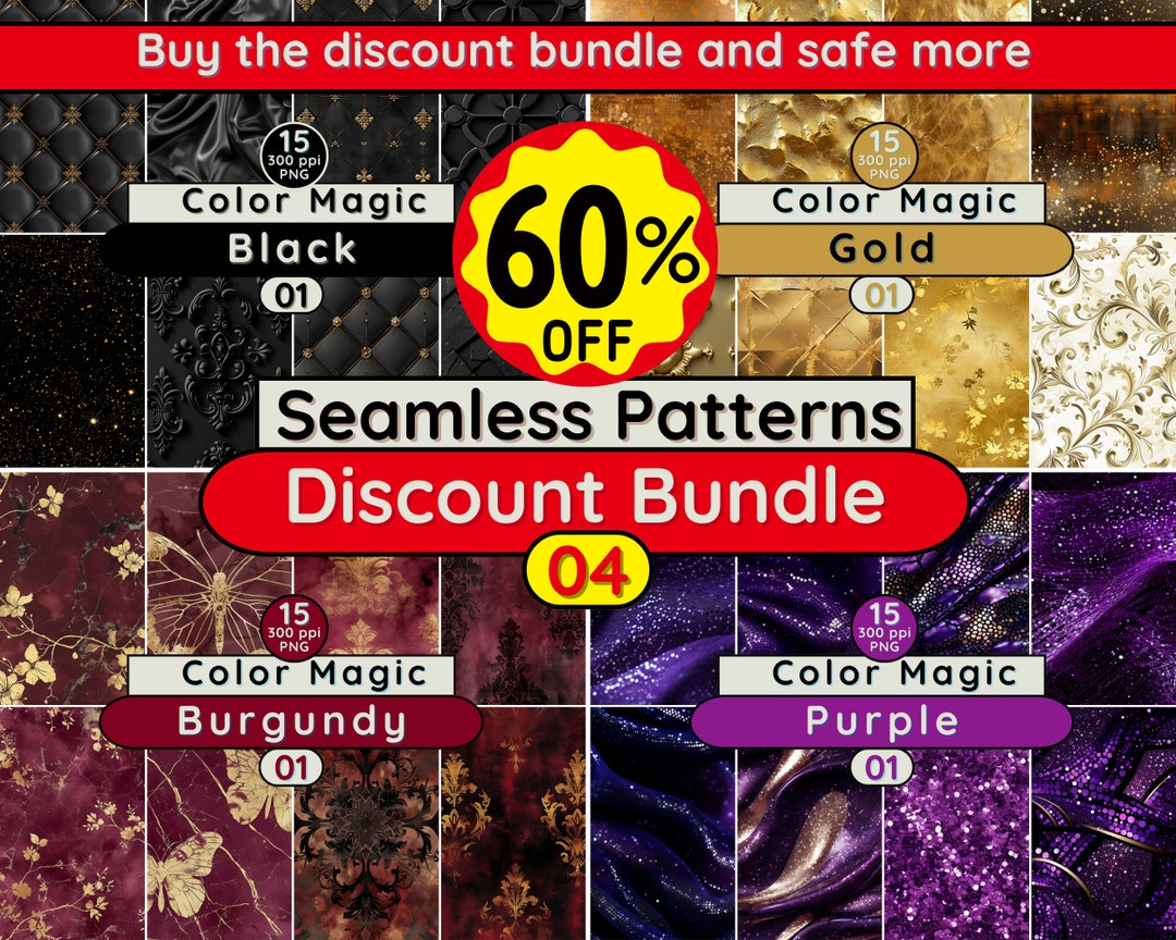 60 Color Magic Seamless Patterns 60% BIG Bundle Black Burgundy Gold ...