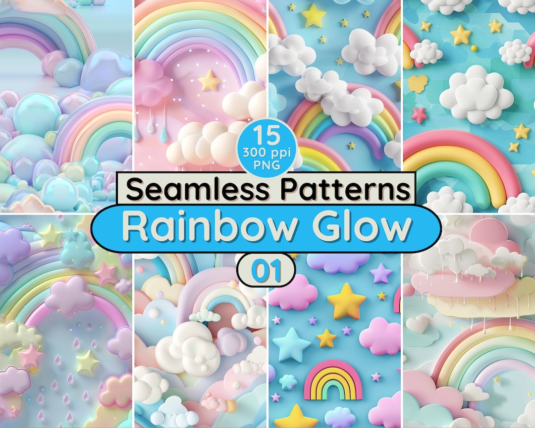 Pastel Rainbow Seamless Patterns: Nursery Backgrounds (PNG Digital ...
