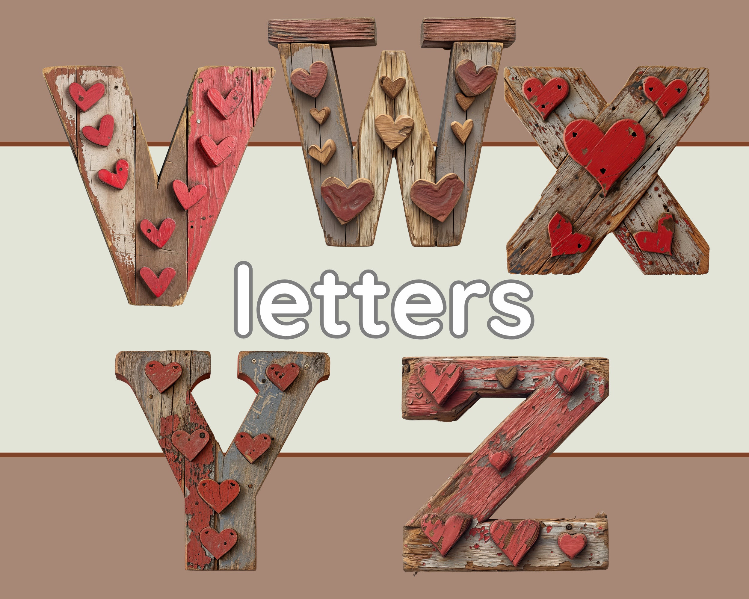 Alphabet Rustic Valentine Love A to Z Clipart Font Typography Uppercase ...