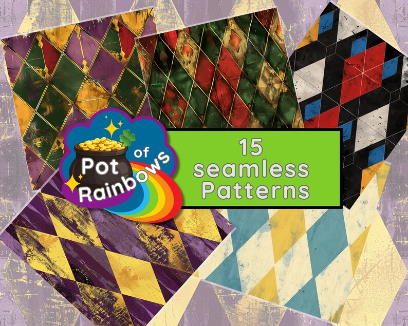Vintage Carnival Harlequin Seamless Patterns: 15 PNG Backgrounds ...
