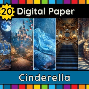 Cinderella Digital Paper: Princess Castle, Pumpkin Carriage (digital ...
