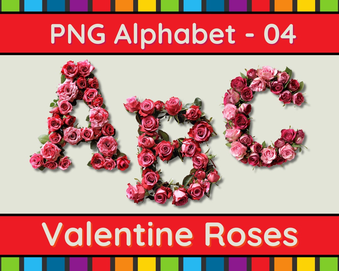 Alphabet Valentine Love Roses A to Z Clipart Uppercase Letters and ...