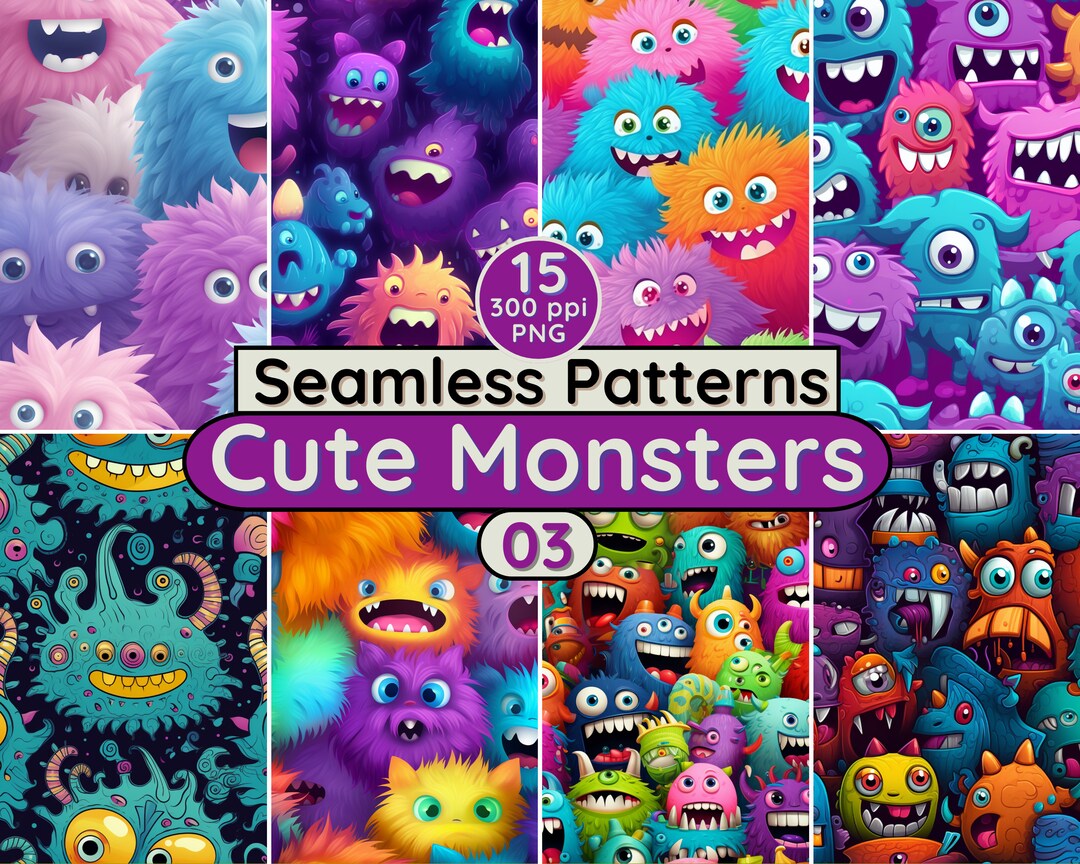 Seamless PNG Digital Patterns Cute MONSTERS 03 Background Scrapbook ...