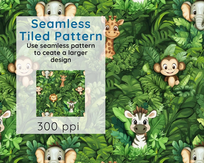 Safari Animals Seamless Pattern: Jungle PNG (digital Download) - Etsy