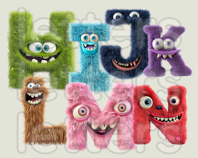 A to Z Clipart Font Cute Monsters Typography Uppercase Letters PNG ...