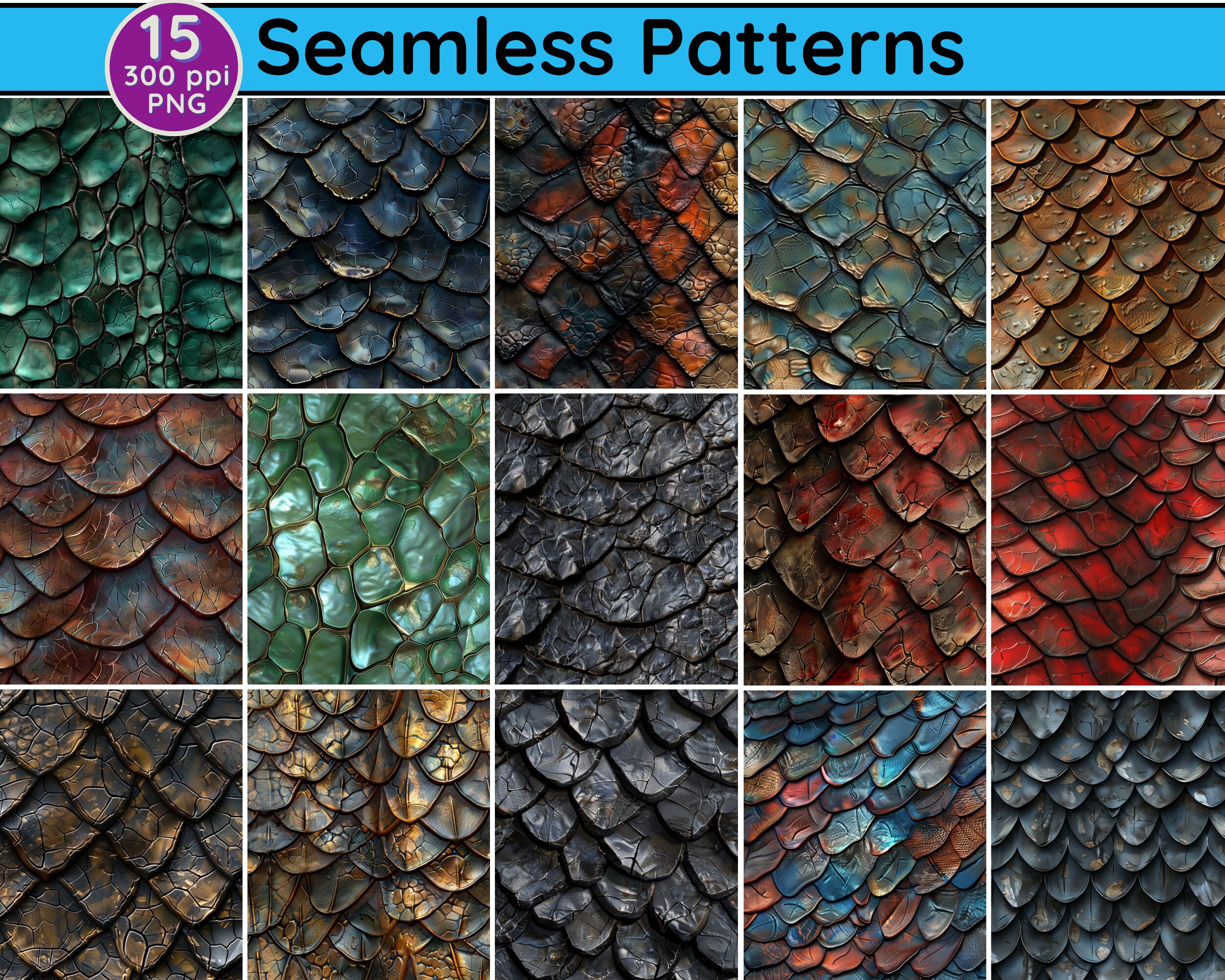 Dragon Skin Scales Seamless Patterns: Mystic PNG Background (digital ...