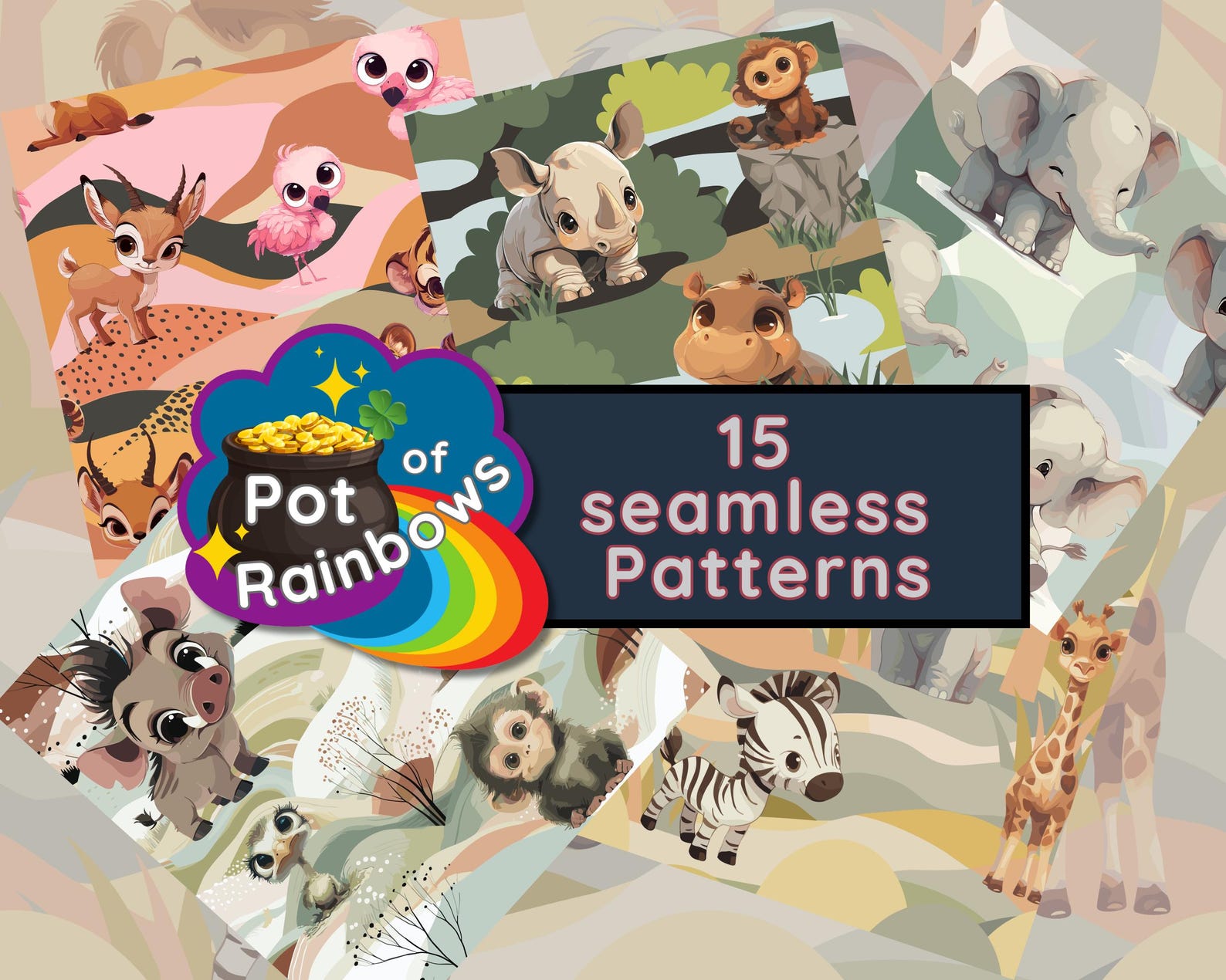 Safari Animals Seamless Pattern: Jungle PNG (digital Download) - Etsy
