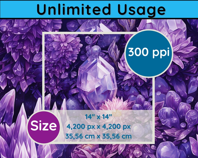 Fantasy Purple Crystals Seamless Patterns: Scrapbook Paper (PNG Digital ...