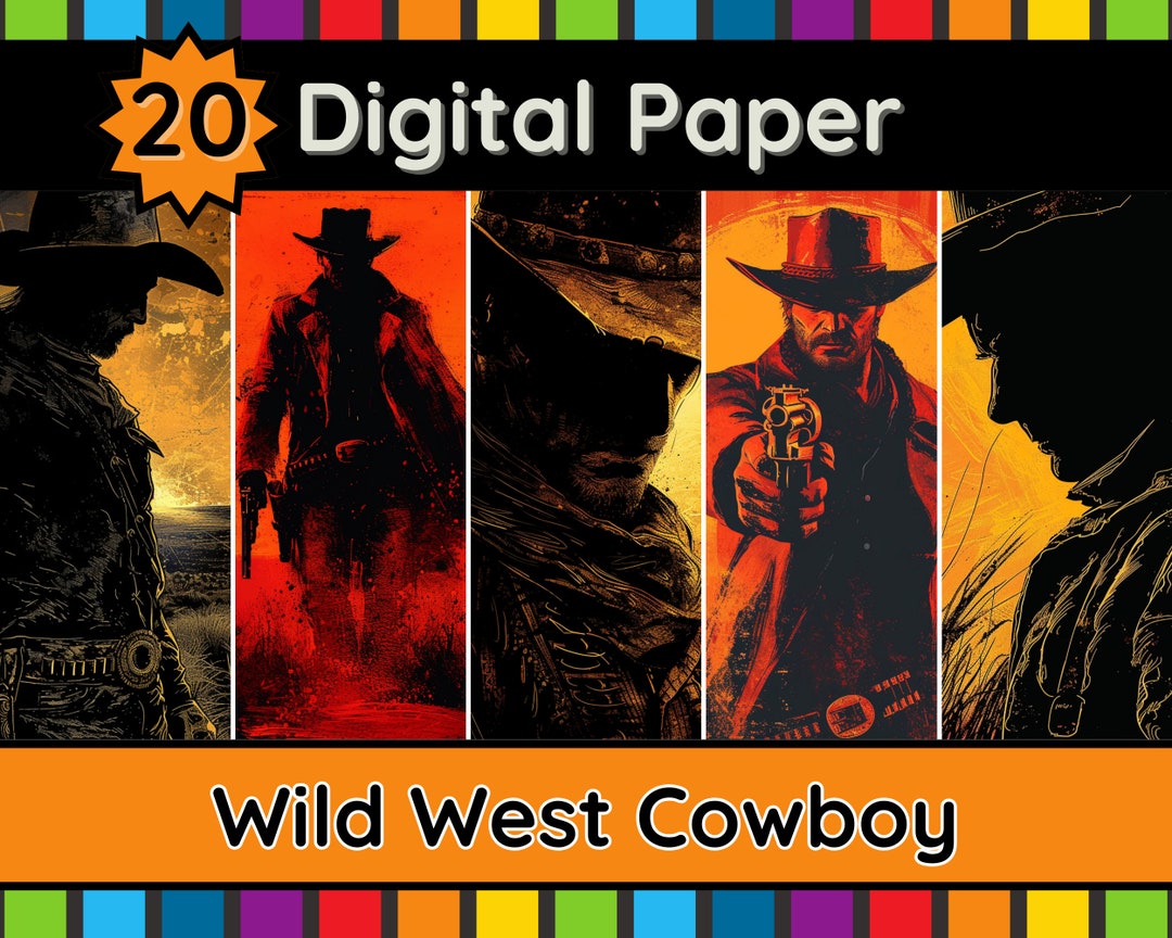 Digital Paper JPG Wild West Cowboy 300ppi Scrapbook Junk Journal Pages ...