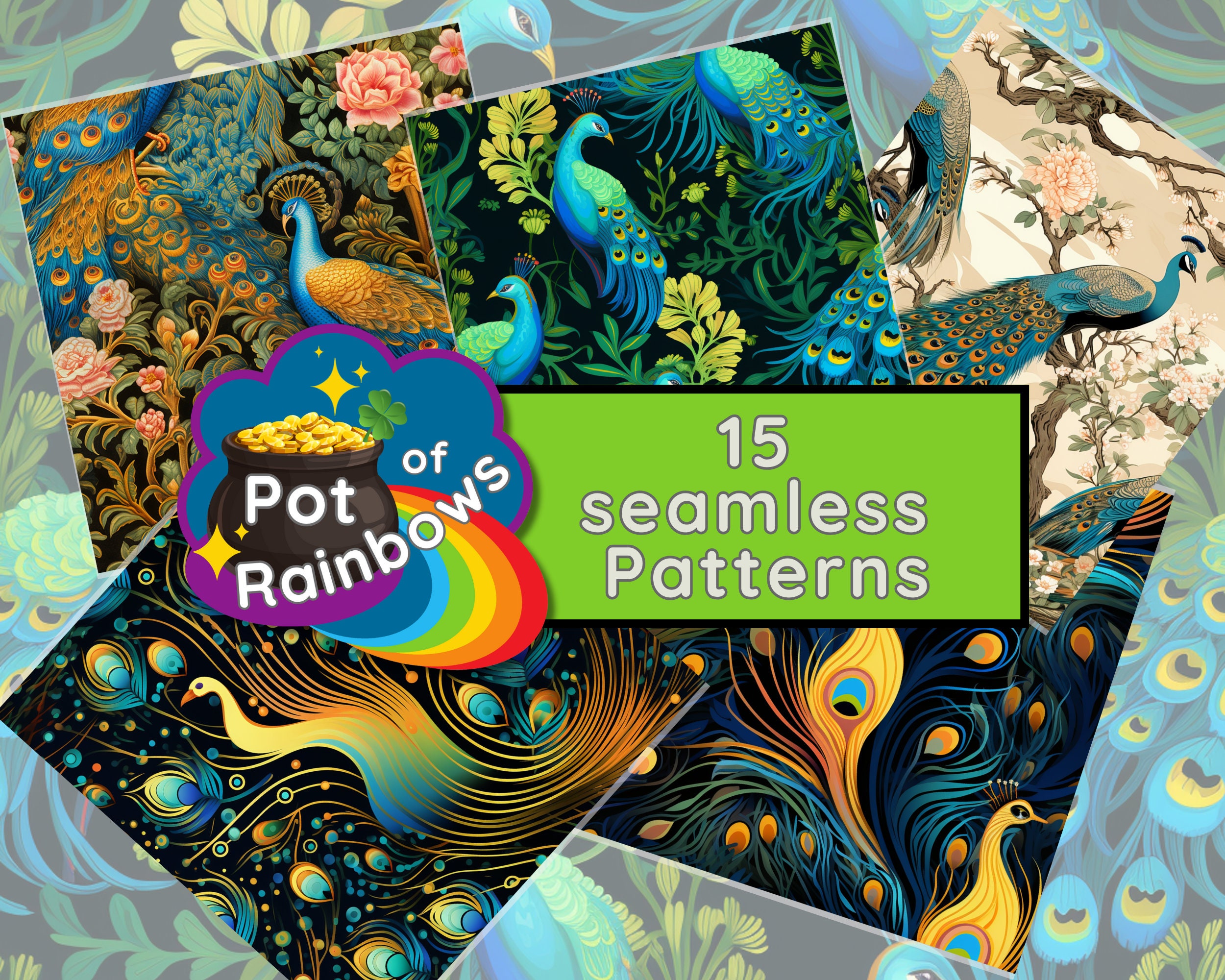 Seamless PNG Digital Patterns Peacock Background Scrapbook Invite ...