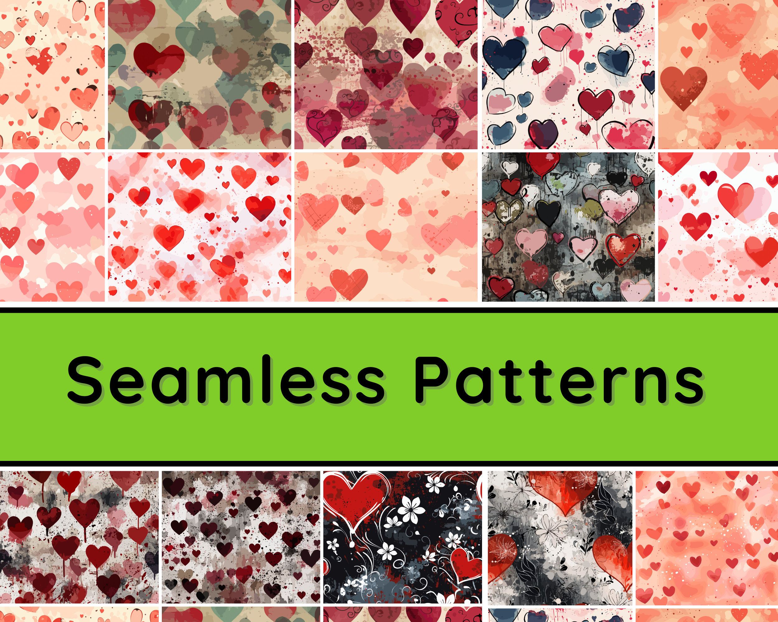 Seamless PNG Digital Patterns Grunge Valentine Love Background DIY ...