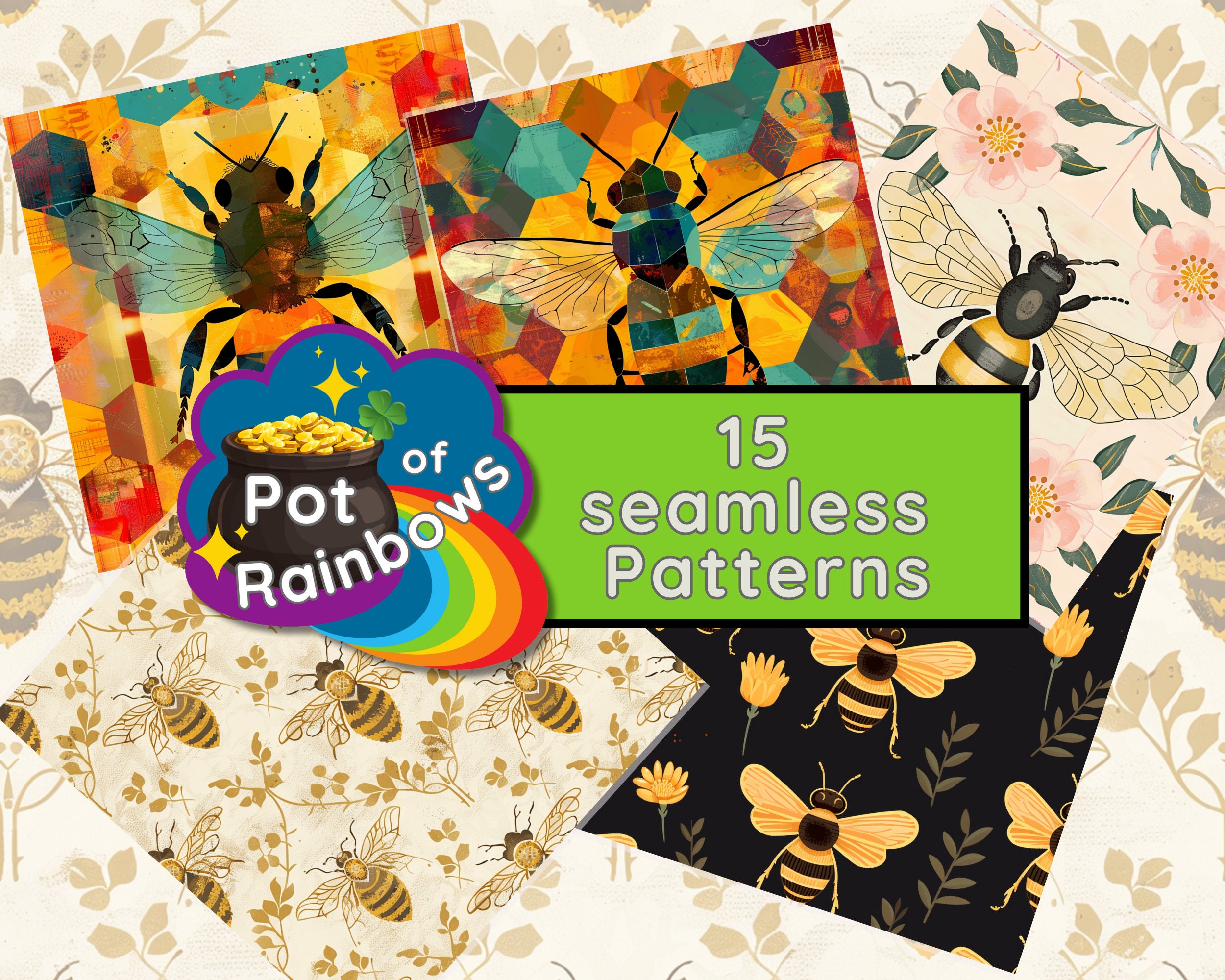 Seamless Patterns Bees PNG Background Printable Download for Card ...