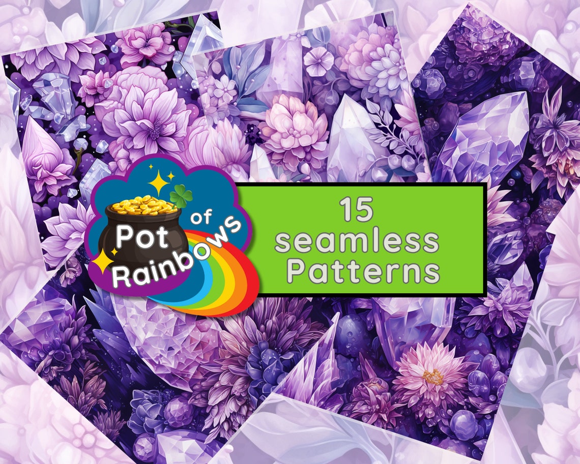 Seamless PNG Digital Patterns Fantasy Purple Crystals Background ...