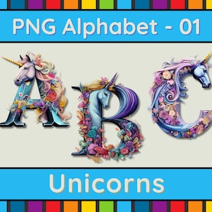 UNICORN Alphabet A to Z Clipart Uppercase Letters and Numbers 0 to 9 ...