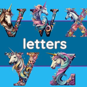 Unicorn Alphabet Clipart: A-Z Letters & 0-9 Numbers (PNG Digital ...