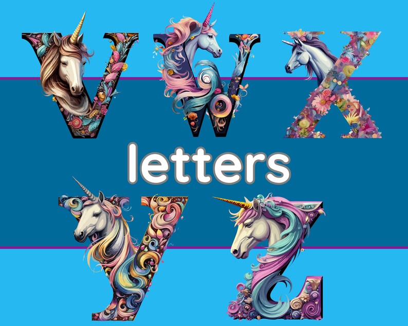 UNICORN Alphabet A to Z Clipart Uppercase Letters and Numbers 0 to 9 ...