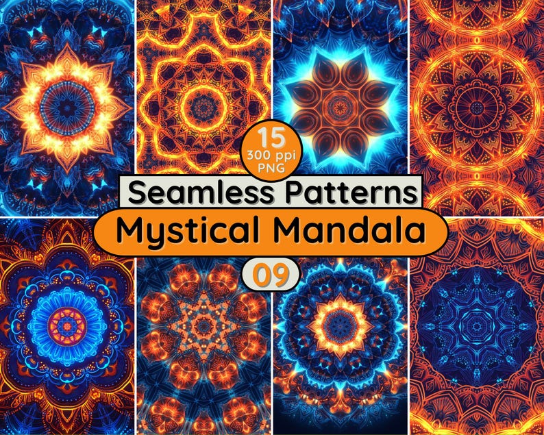 Mystical Mandala Seamless Patterns: Psychedelic Geometric Print (PNG ...