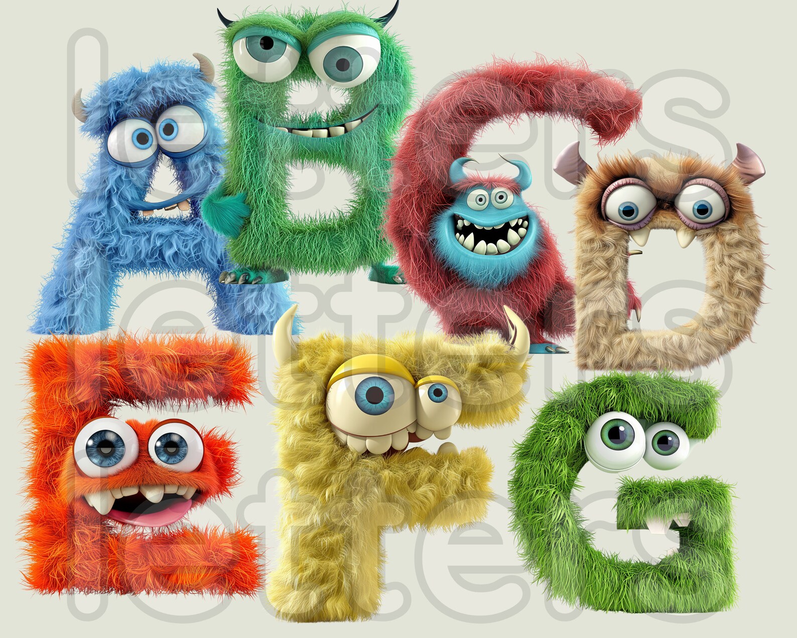 A to Z Clipart Font Cute Monsters Typography Uppercase Letters PNG ...