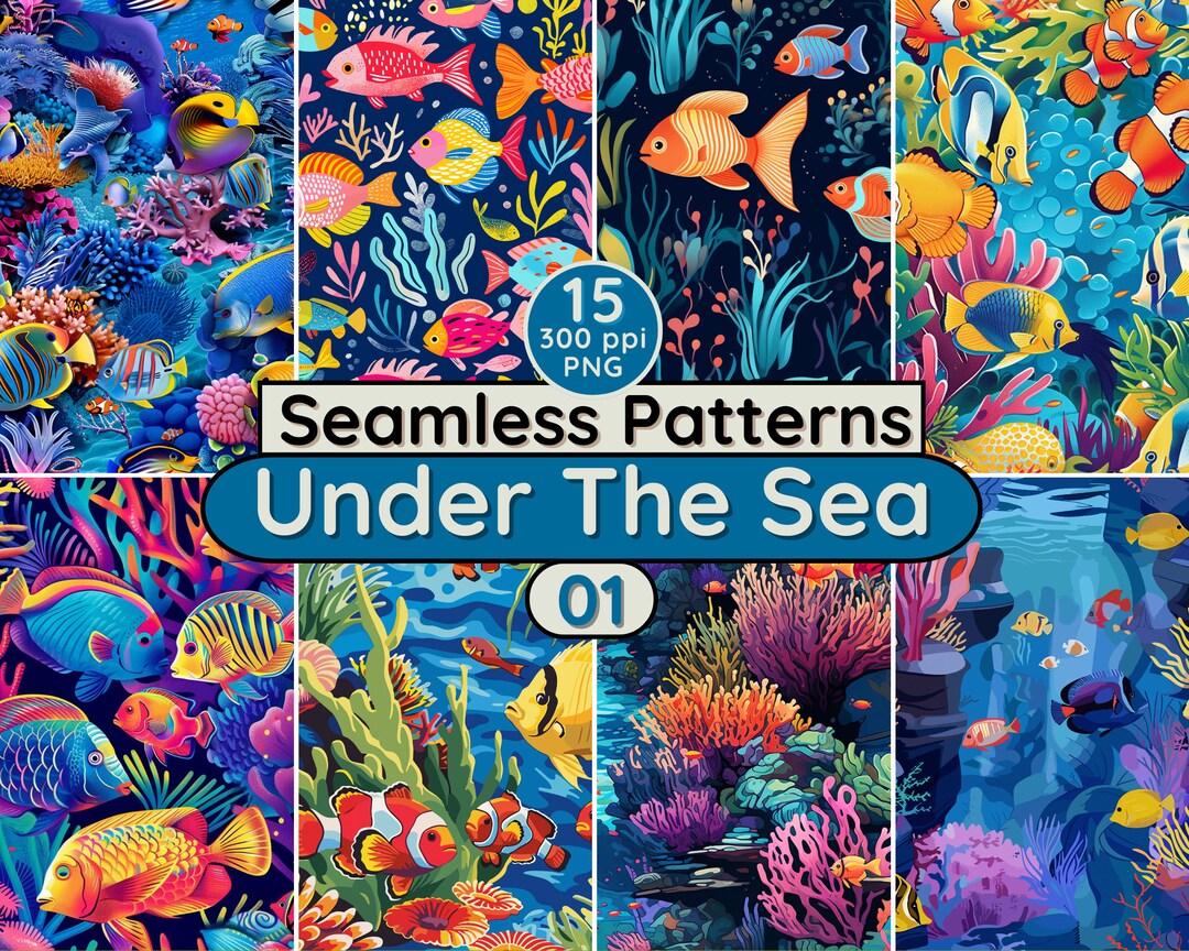 Seamless Patterns Under the Sea Corals Fish PNG Background Instant ...
