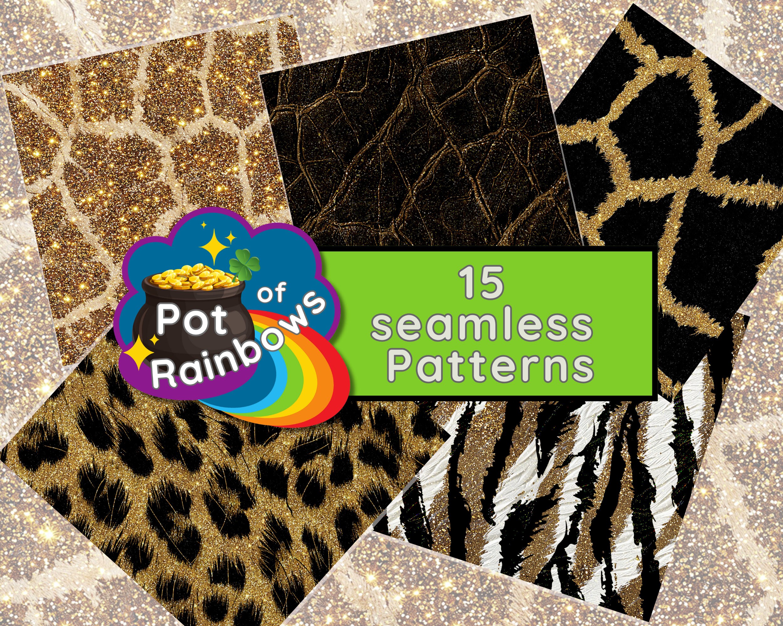 Animal Safari Seamless Patterns: Black and Gold Digital Paper (PNG) - Etsy