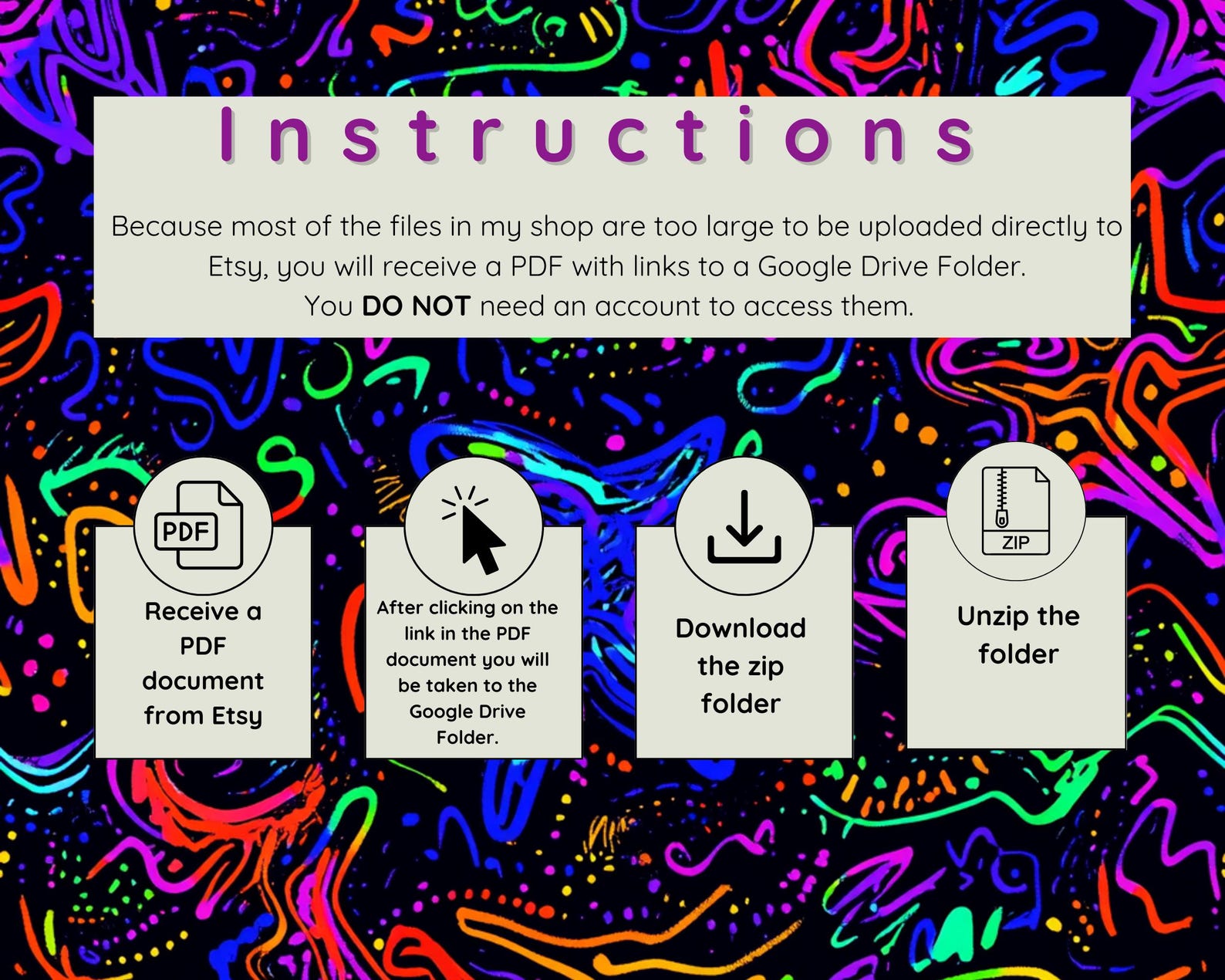 Doodle Glow Seamless Patterns: Psychedelic Neon Backgrounds (digital ...