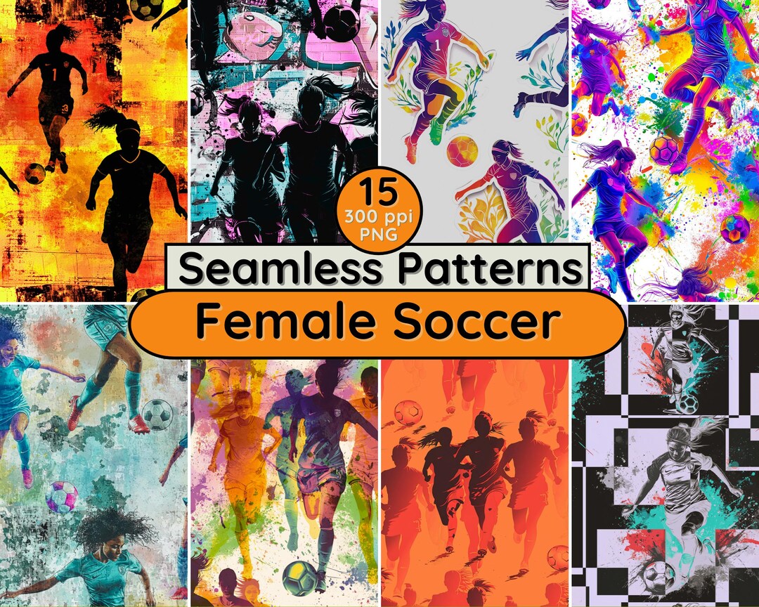 Female Soccer Seamless Patterns: Sport Backgrounds (PNG Digital ...