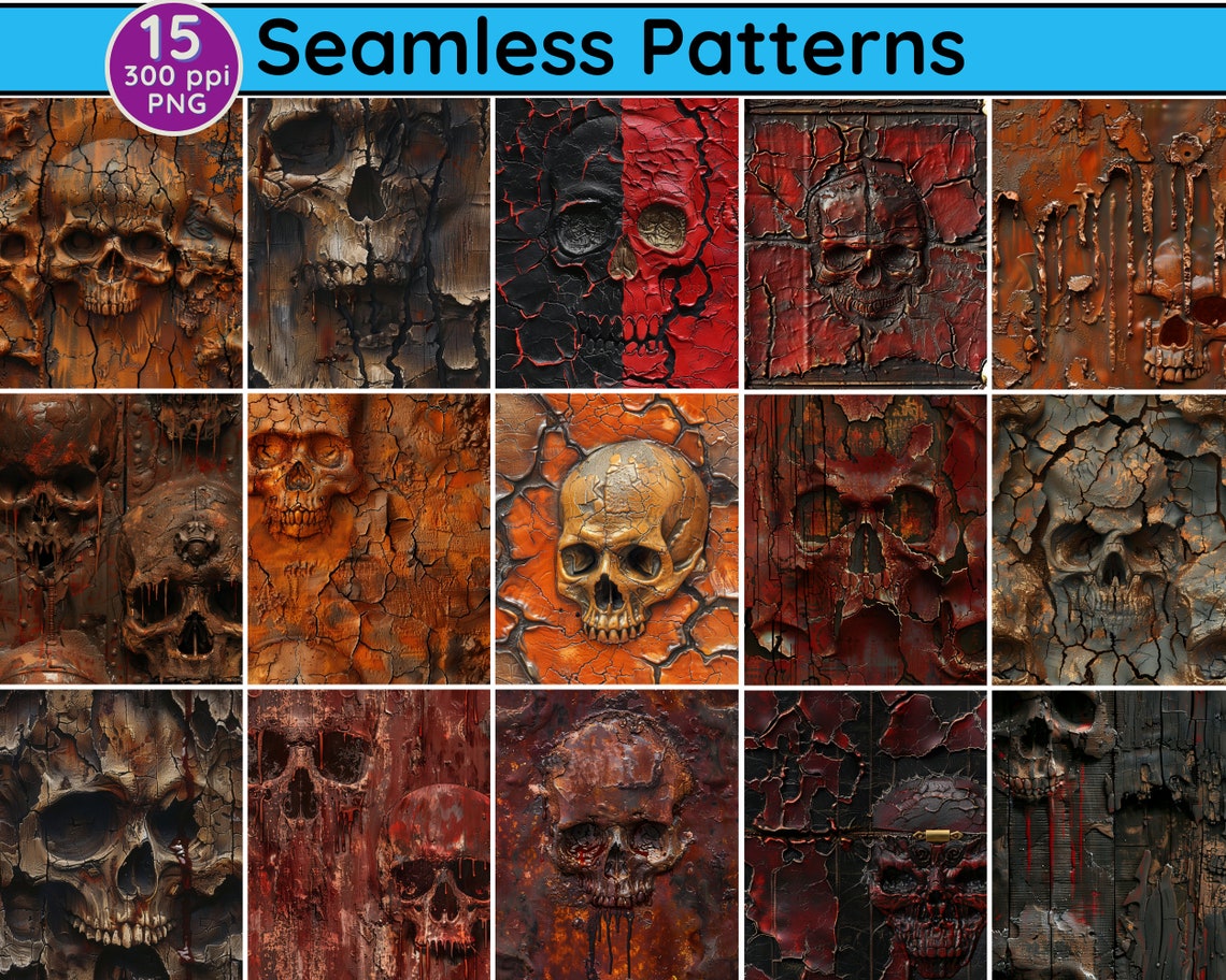 Halloween 02 Scary Skulls Seamless Patterns Commercial Usage Background ...