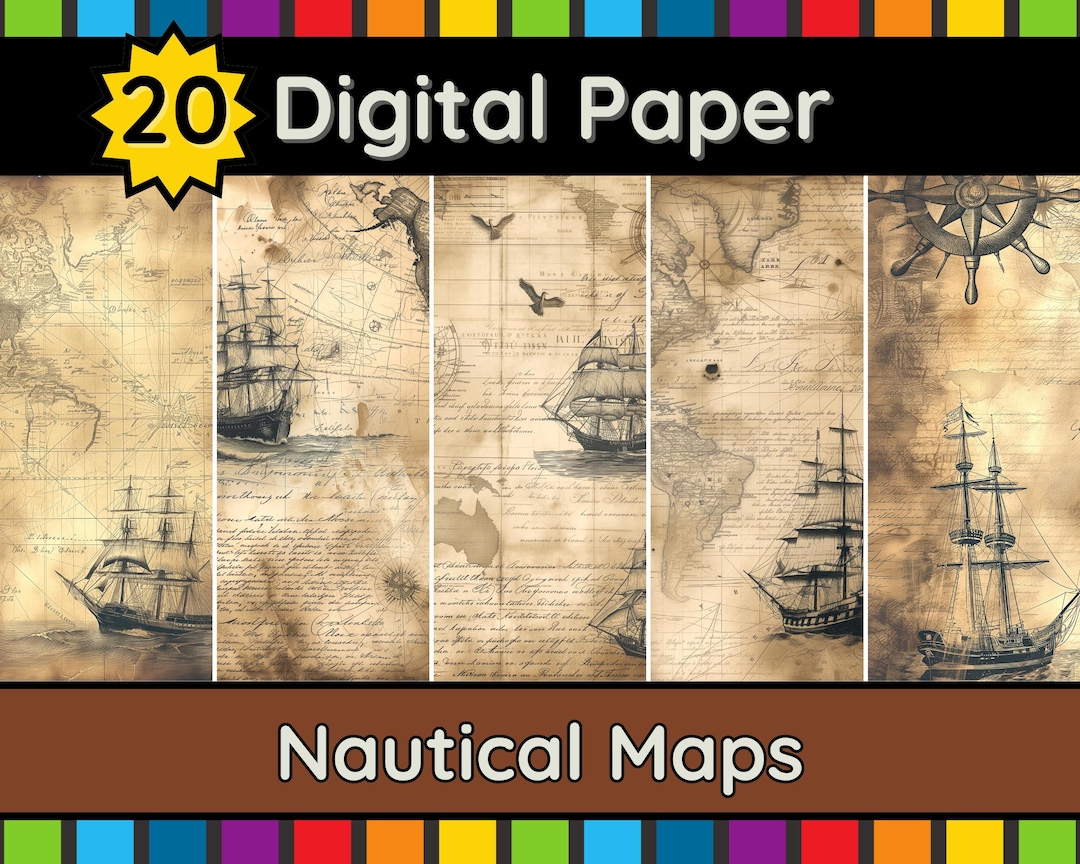 Nautical Maps Digital Paper Vintage Old Maritime Antique Sea Chart for ...
