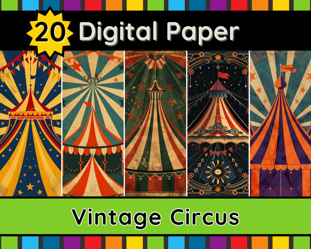 Vintage Circus Digital Paper 300ppi Scrapbook Design Junk Journal Page ...