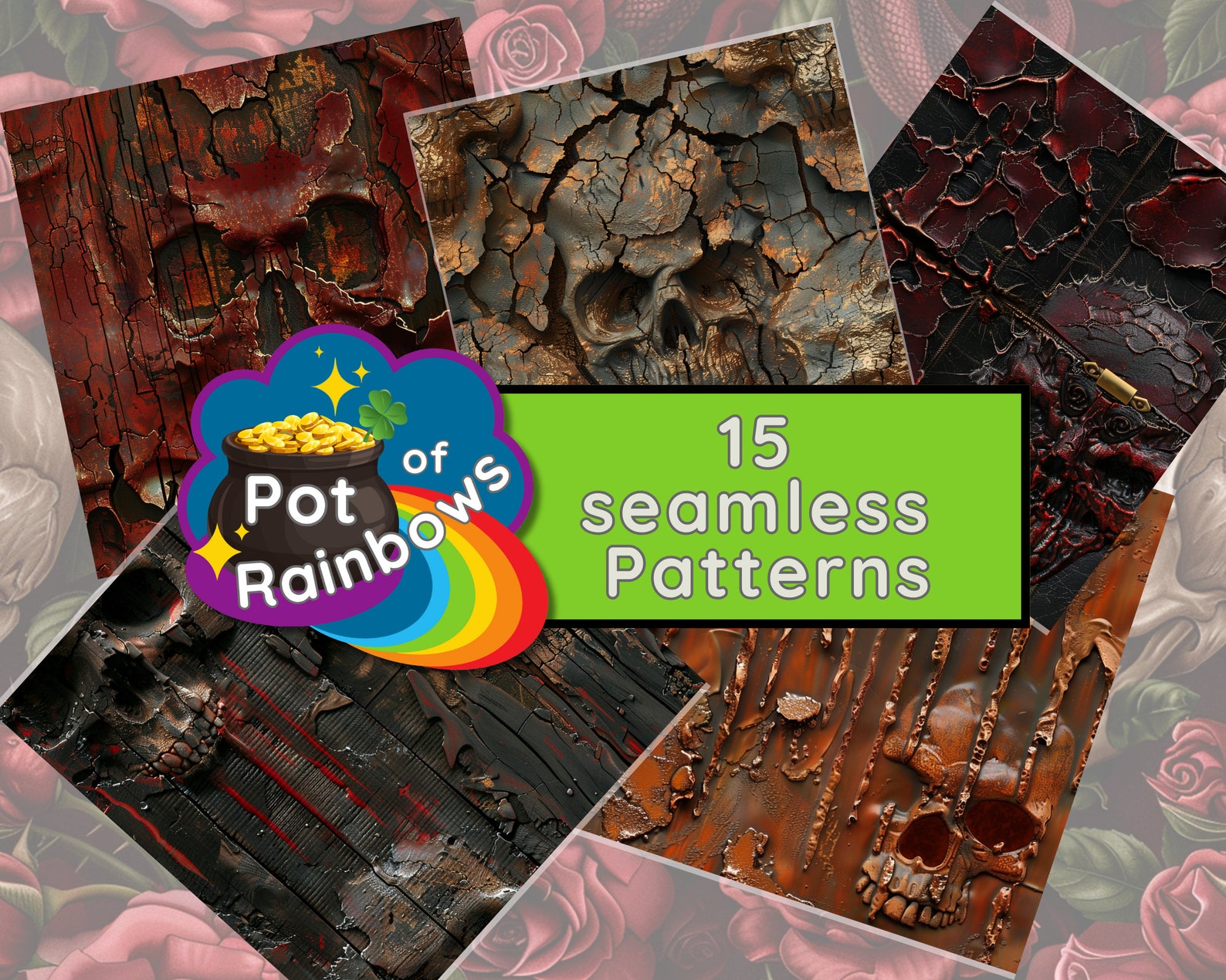 Halloween 02 Scary Skulls Seamless Patterns Commercial Usage Background ...