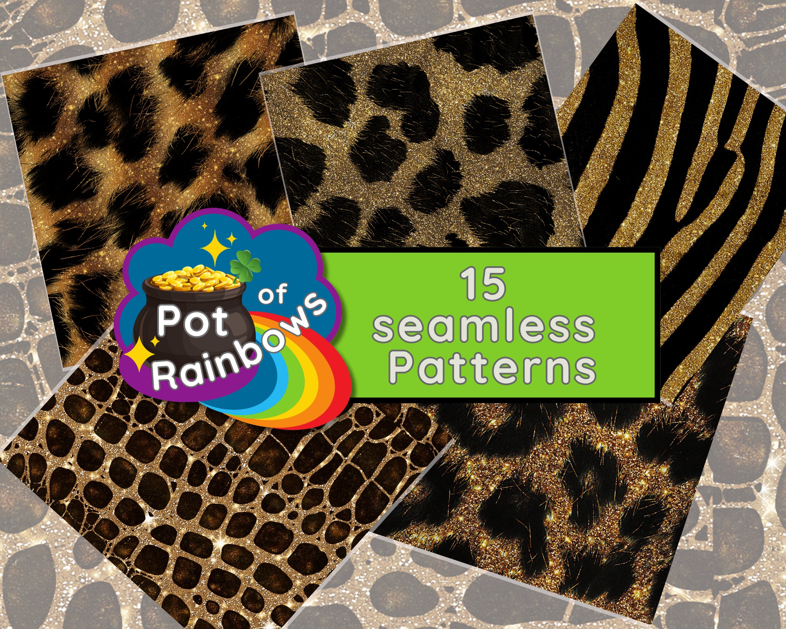 Animal Safari Seamless Patterns: Black and Gold Digital Paper (PNG) - Etsy