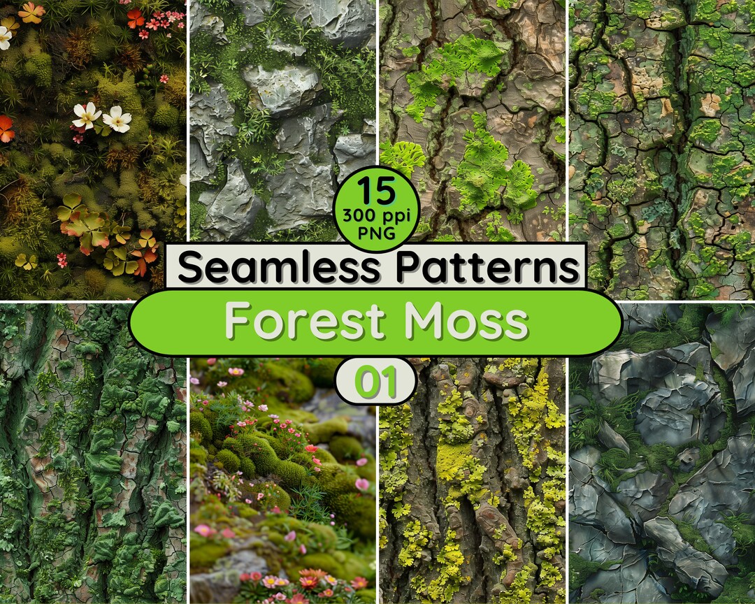 Forest Moss Seamless Patterns: Scrapbook & Textile Design (digital ...