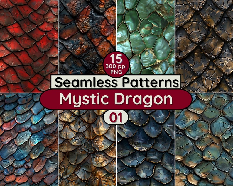 Dragon Skin Scales Seamless Patterns: Mystic PNG Background (digital ...