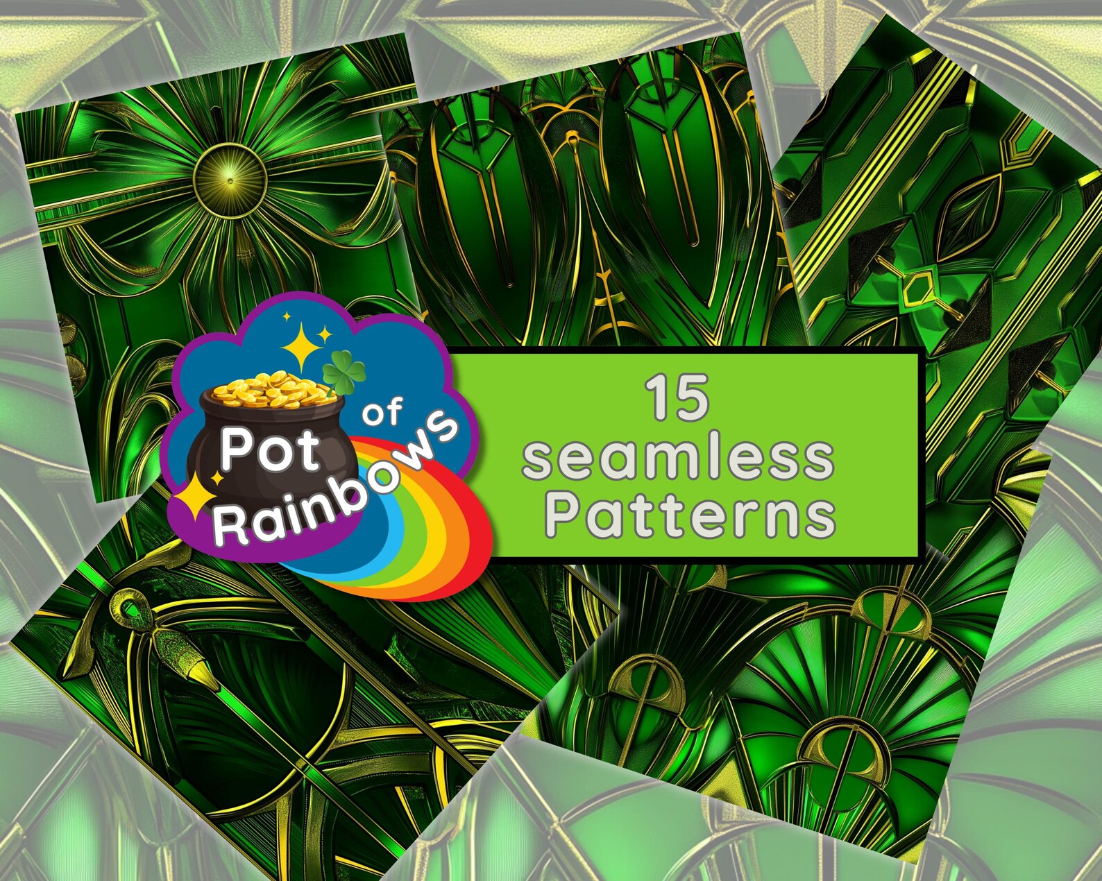 Emerald City Art Deco Seamless Patterns: Green & Gold (digital Download ...