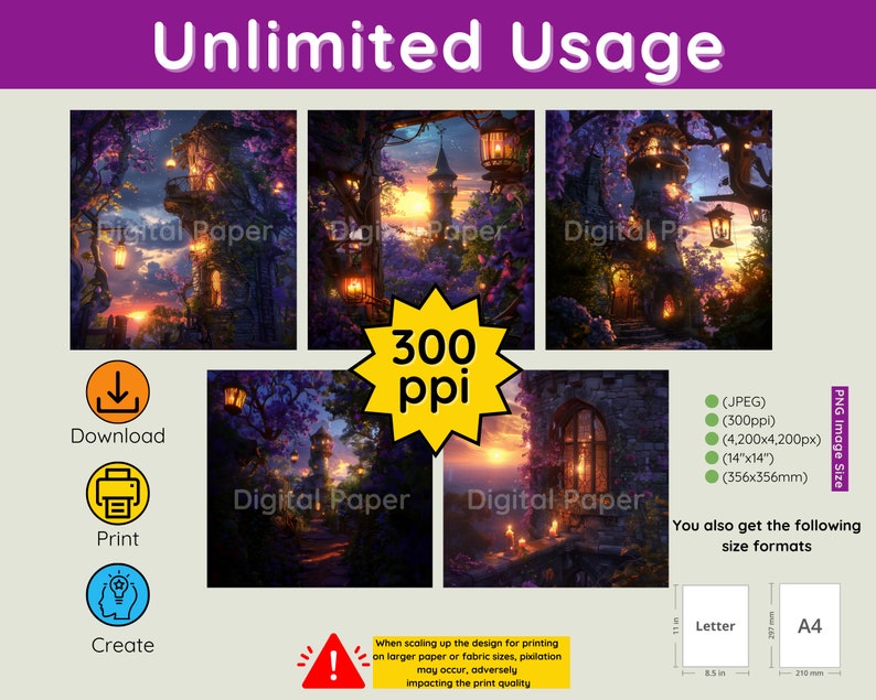 Rapunzel Digital Paper: Princess Tower, Magical Forest (digital ...