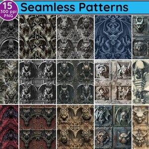 Gargoyle Gothic Seamless Patterns: PNG Backgrounds (digital Download ...