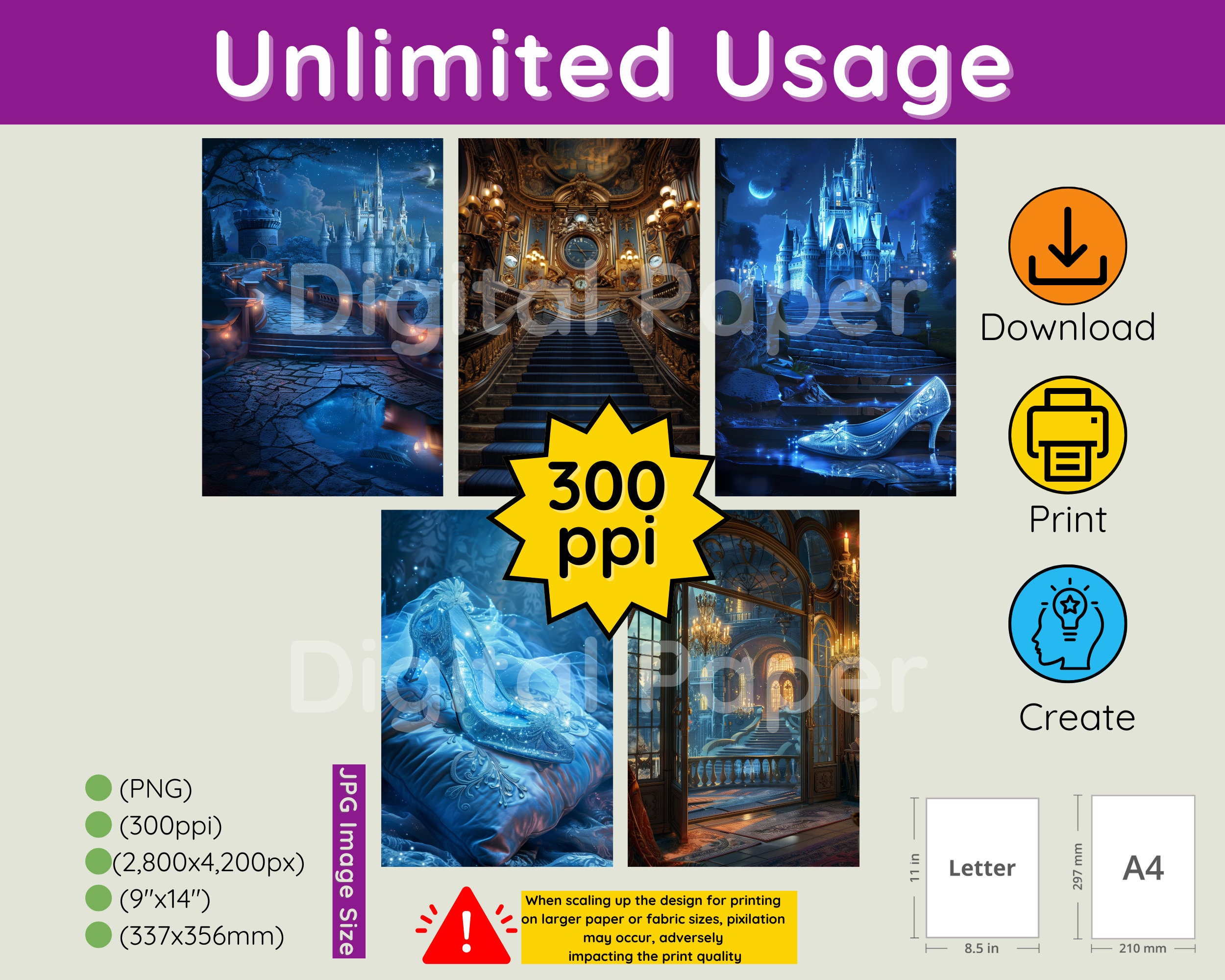 Cinderella Inspired Background Backdrop Digital Paper Fairy Tale ...